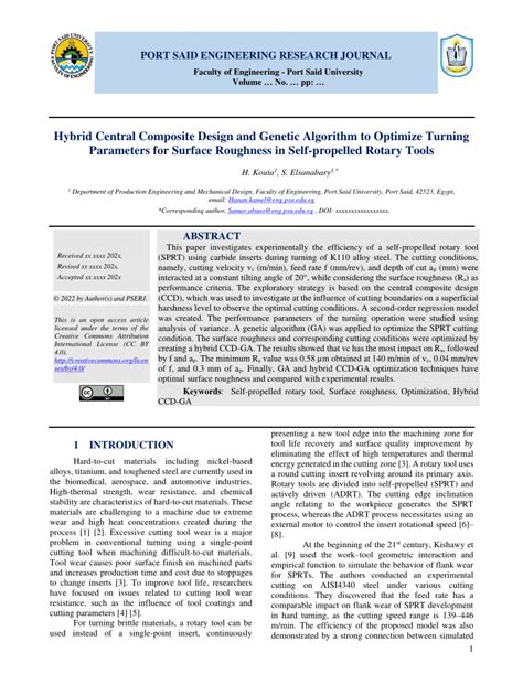 Pdf Hybrid Central Composite Design And Genetic Algorithm To Optimize Turning Parameters For