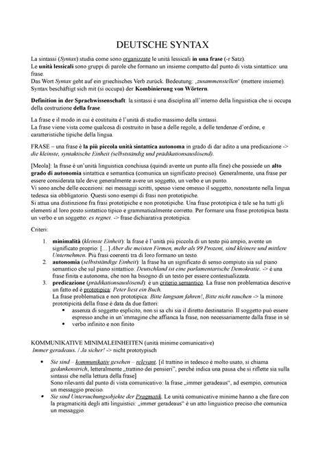 Deutsche Syntax Apppunti Deutsche Syntax La Sintassi Syntax