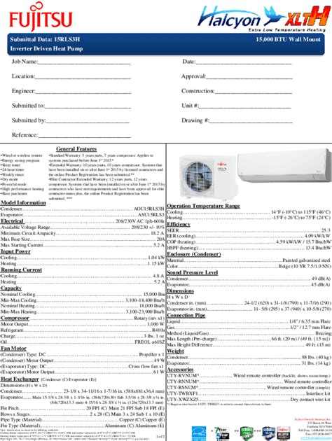 Fillable Online Submittal Data SheetsDaikinDaikin AC Fax Email Print PdfFiller