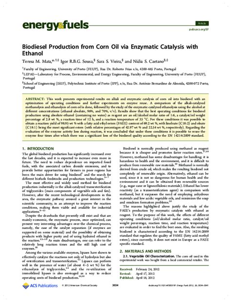 Pdf Biodiesel Production From Corn Oil Via Enzymatic Catalysis With