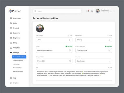 Account Profile Information Settings And Edit Ui Puzzler Saas Artofit