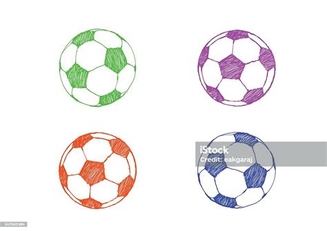 색으로 설정된 축구 아이콘입니다 낙서 스타일의 축구 공 경쟁에 대한 스톡 벡터 아트 및 기타 이미지 경쟁 구 그리기 Istock