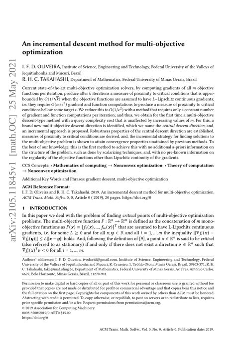 Pdf An Incremental Descent Method For Multi Objective Optimization