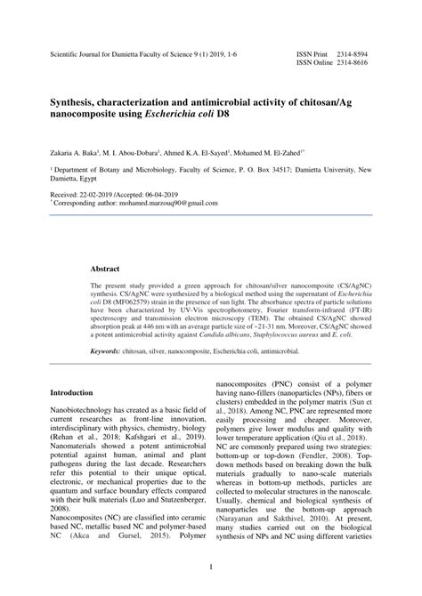 Pdf Synthesis Characterization And Antimicrobial Activity Of Chitosanag Nanocomposite Using