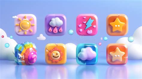 3d Render Weather App Icons Widget Interface Elements Isolated Set