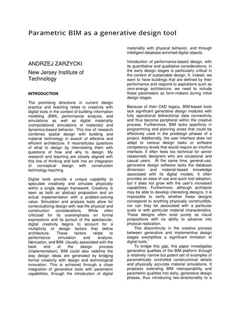 pdf parametric bim as a generative design tool