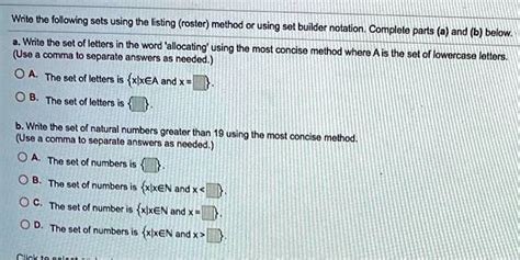 write the following sets using the lsting roster method or using set