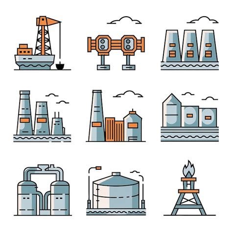 Illustrations Vector Icon For Oil And Gas Industry Refinery Process And