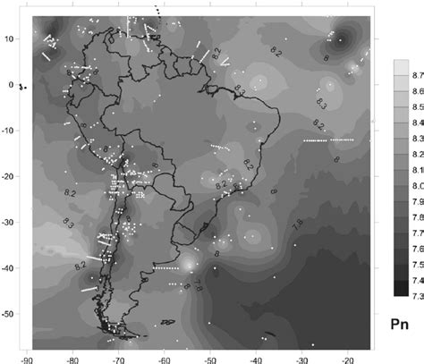 Sub Moho P Wave Velocity P N For South America White Dots Are Download Scientific Diagram