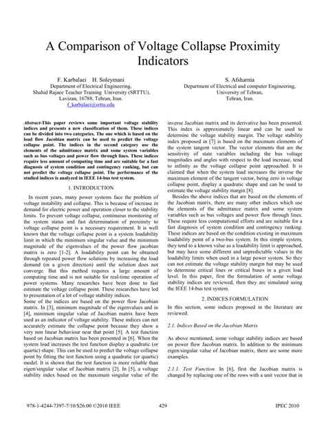 Pdf A Comparison Of Voltage Collapse Proximity Indicators