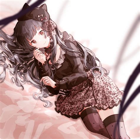 Safebooru 1girl Animal Print Bangs Beret Black Hair Blunt Bangs Bow