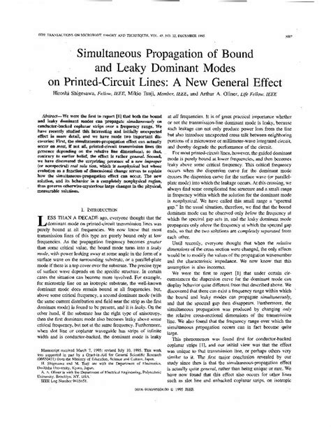 Pdf Simultaneous Propagation Of Bound And Leaky Dominant Modes On Printed Circuit Lines A New