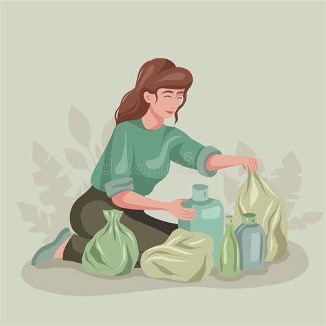Vector Flat Illustration Of Woman Sorting Plastic Garbage Concept Art