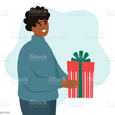 선물 상자를 들고 아프리카 남자 선물 플랫 스타일 귀여운 벡터 일러스트레이션 계절에 대한 스톡 벡터 아트 및 기타 이미지 계절 공휴일 귀여운 Istock