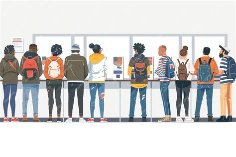 This Image Depicts A Diverse Group Of Us Voters Waiting In Queue To