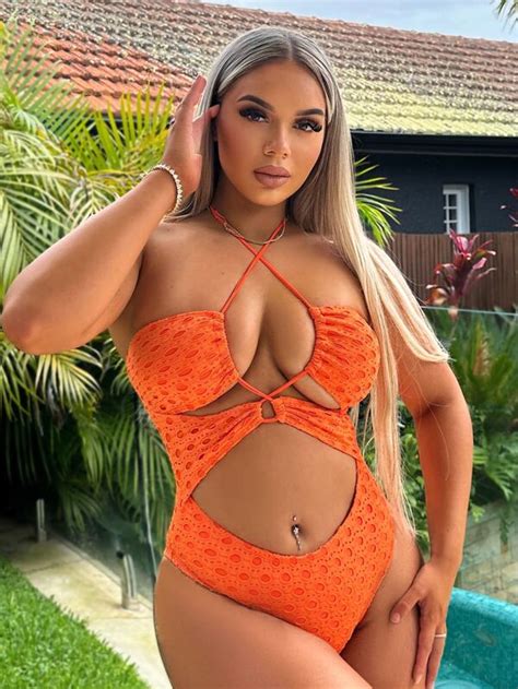 Cut Out Criss Cross Halter One Piece Swimsuit Shein Usa