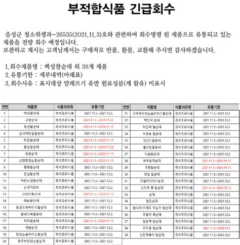 진성푸드 순대 부적합 식품 긴급 회수 공고 및 공식 사과문