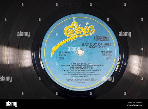 Close Up Of Classic 12 Inch Vinyl Lp Record Of Bat Out Of Hell By