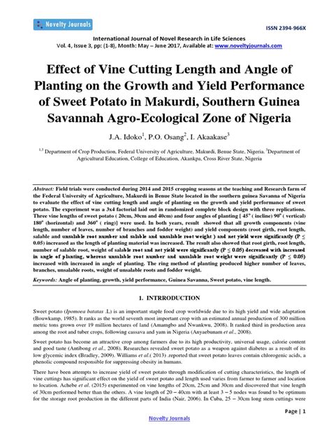 Effect Of Vine Cutting Length And Angle 1035 Pdf Sweet Potato Potato