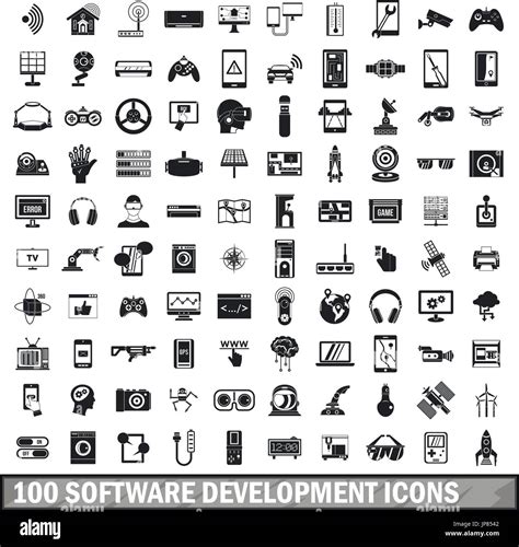100 Software Development Icons Set Simple Style Stock Vector Image