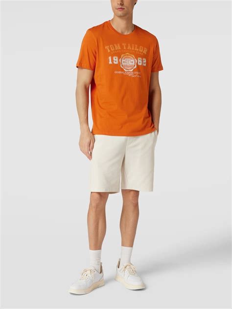 Tom Tailor T Shirt Mit Label Print Dunkelorange Online Kaufen