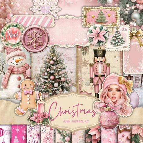 Pink Christmas Junk Journal Kit Vintage Merry Christmas Junk Journal