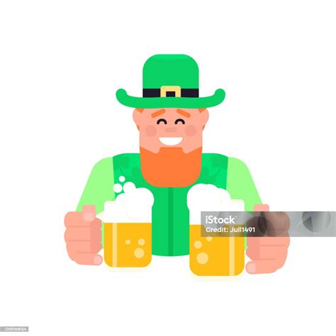 흰색 배경에 맥주 잔과 쾌활한 빨간 머리 아일랜드사람 성 패트릭의 날 휴가를위한 포스터 플랫 디자인 벡터 일러스트레이션 Eps10 3월에 대한 스톡 벡터 아트 및 기타