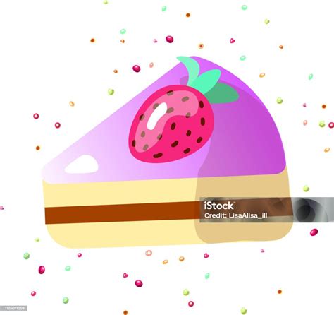 귀여운 만화 달콤한 케이크 벡터 일러스트입니다 화려한 케이크 딸기 상단과 스프링에 있는 아이콘입니다 귀여운 만화 라운드 케이크 귀여운에 대한 스톡 벡터 아트 및 기타 이미지