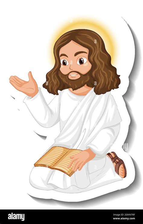 Jesus Christ Cartoon Character Sticker On White Background Illustration