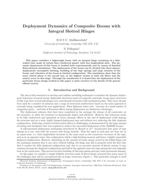 Pdf Deployment Dynamics Of Composite Booms With Integral Slotted Hinges