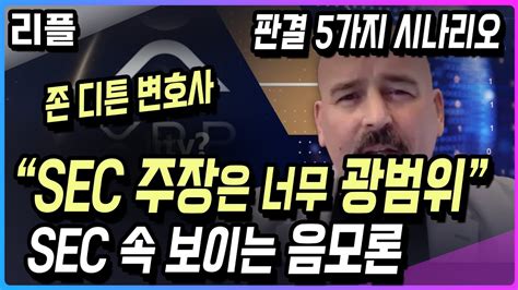 리플 소송 예상 시나리오 존 디튼 변호사 Sec 주장은 너무 광범위하다 Sec의 음모론 리플 알트코인