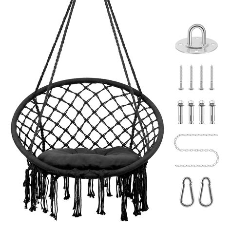 Simin Hammock Chair Hanging Swing With Cushion Hanging Chair Cotton Rope Hammock Chair Swing