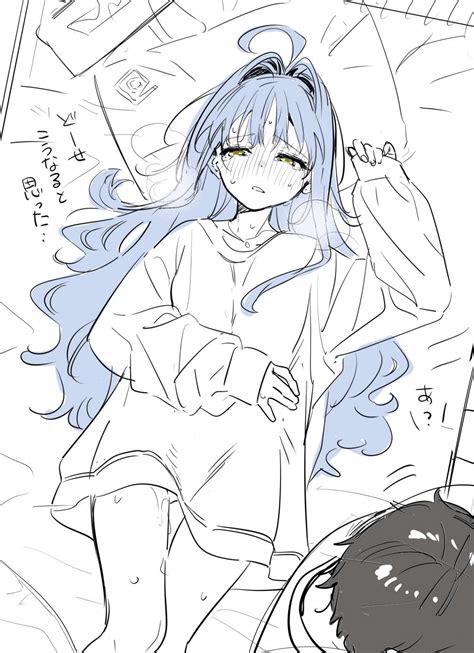 Kise Itsuki Original Highres 1babe 1girl Aftersex Black Hair Blue Hair Blush Clothed