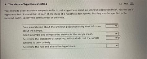 Solved 3 The Steps Of Hypothesis Testing Aa Aa You Intend