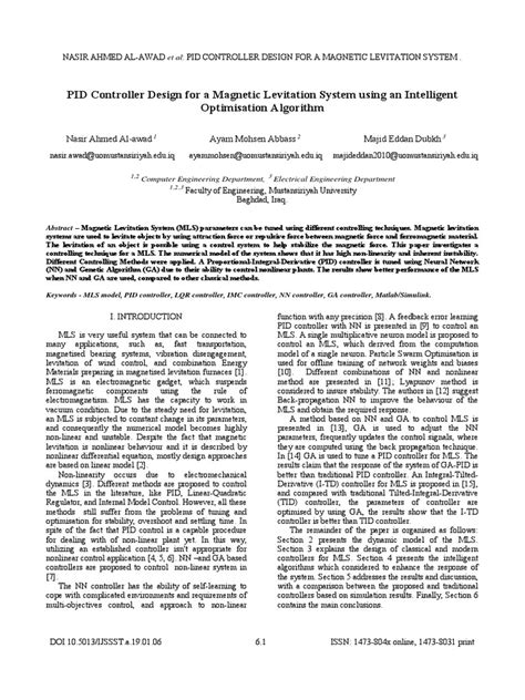 Pid Controller Design For A Magnetic Levitation System Using An Intelligent Pdf Control