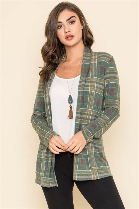 Vintage Green Plaid Elbow Patch Open Cardigan éloges
