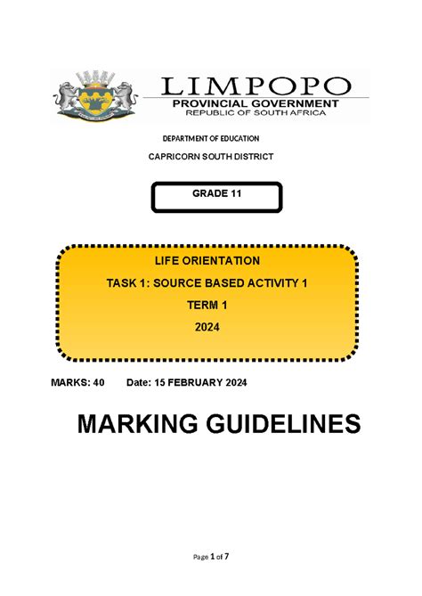 Grade 11 Life Orientation Task 1 Activity 1 Year 2024 Marking
