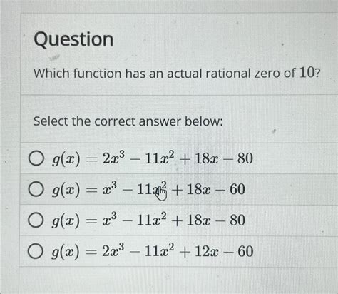 solved questionwhich function has an actual rational zero of
