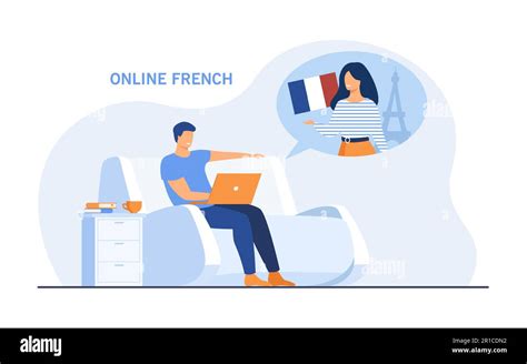 Cartoon Man Learning French Online Stock Vector Image And Art Alamy