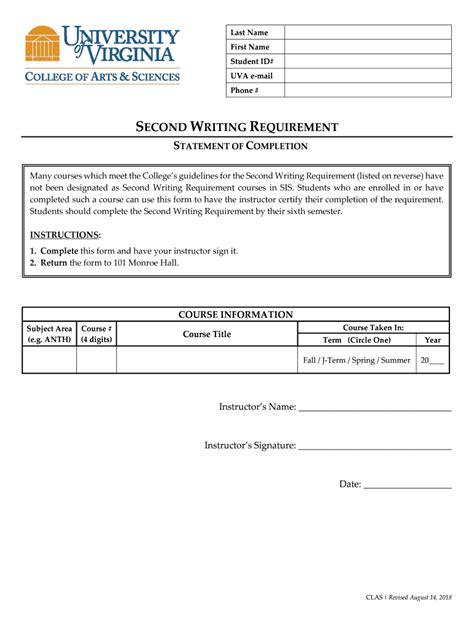 Uva Second Writing Requirement Form Fill Out And Sign Printable Pdf