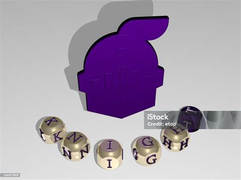기사의 3d 그래픽 이미지는 상단 관점에서 금속 입방 문자로 아이콘 주위에 내장 된 텍스트와 함께 수직으로 기사의 3d 그래픽 이미지 개념 프리젠 테이션 및 슬라이드 쇼에