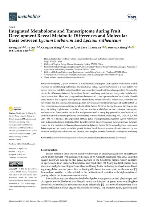 PDF Integrated Metabolome And Transcriptome During Fruit Development