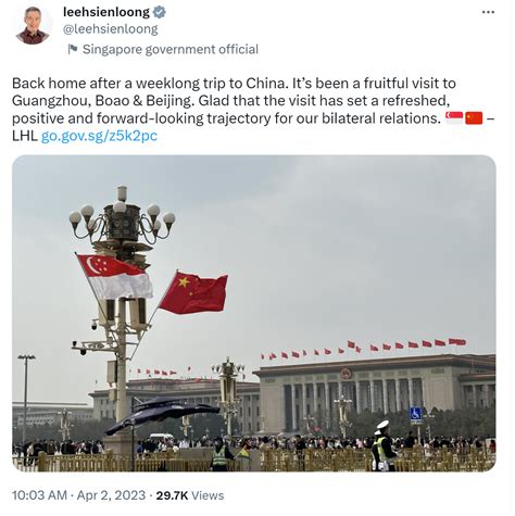 李显龙发推：结束了为期一周的中国之行，“收获颇丰”凤凰网