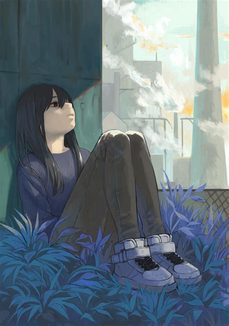 Safebooru 1girl Absurdres Against Wall Black Hair Black Shirt
