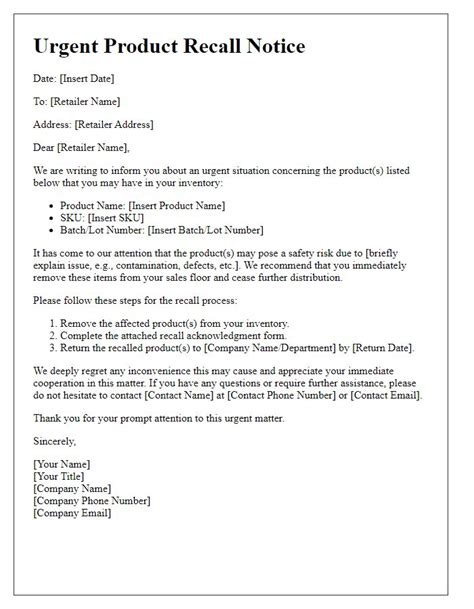 Letter Template For Product Recall Announcement Free Samples In Pdf