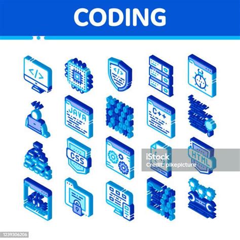 編碼系統向量等軸測圖示集向量圖形及更多javascript圖片 Javascript 一組物體 二進制碼 Istock