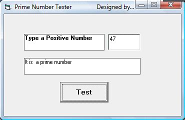 Prime Number Tester Created With Visual Basic