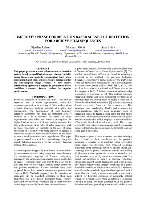 PDF Improved Phase Correlation Based Scene Cut Detection For Archive Film Sequences