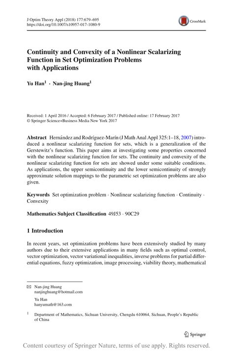 Continuity And Convexity Of A Nonlinear Scalarizing Function In Set Optimization Problems With