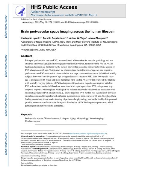 Pdf Brain Perivascular Space Imaging Across The Human Lifespan